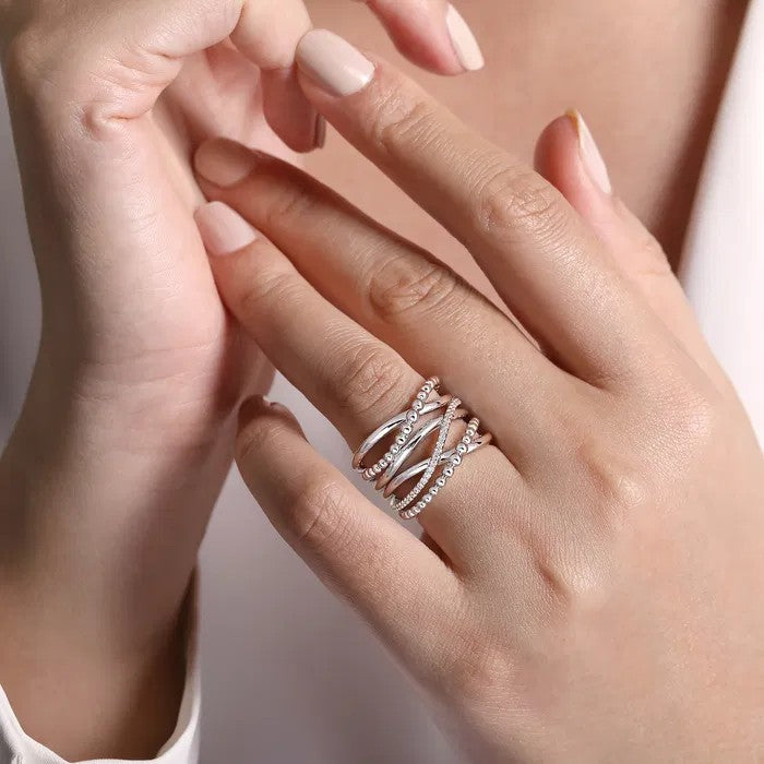 Gabriel & Co. White Sapphire Wide Criss Cross Ring - Desires by Mikolay